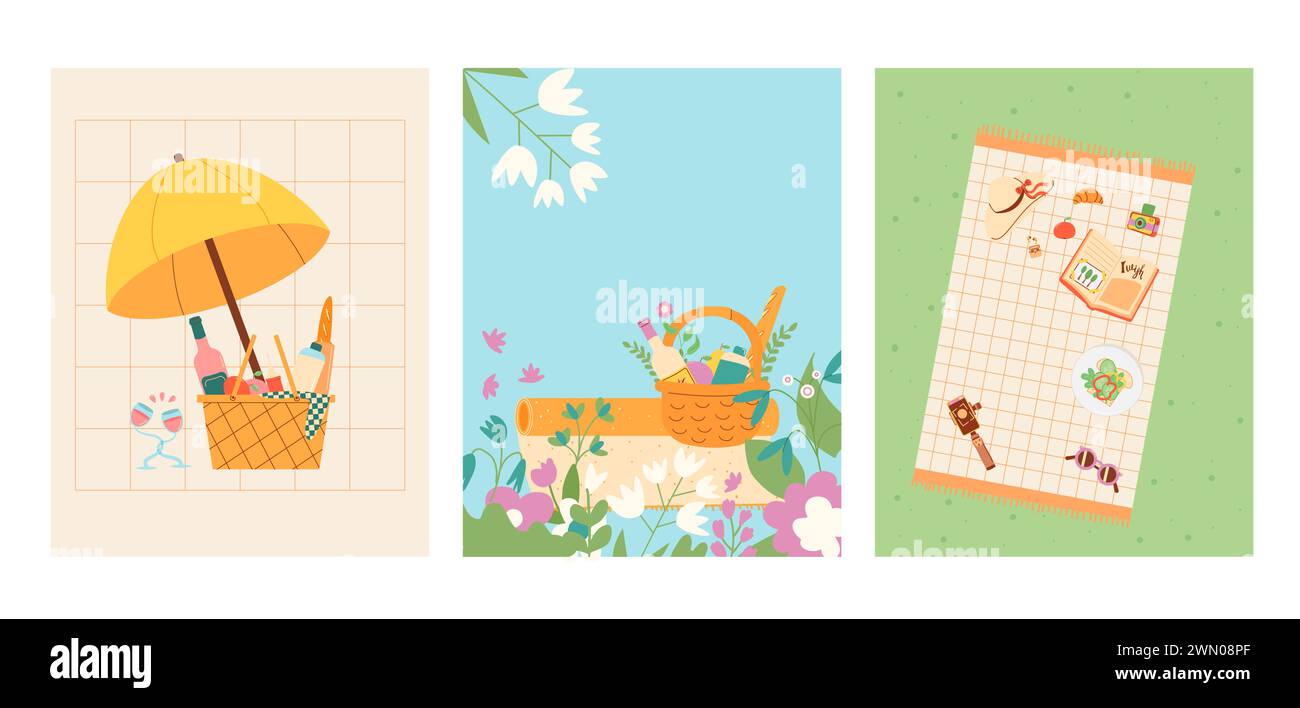 Picnic day in park banners template set. Spring and summer outing ...
