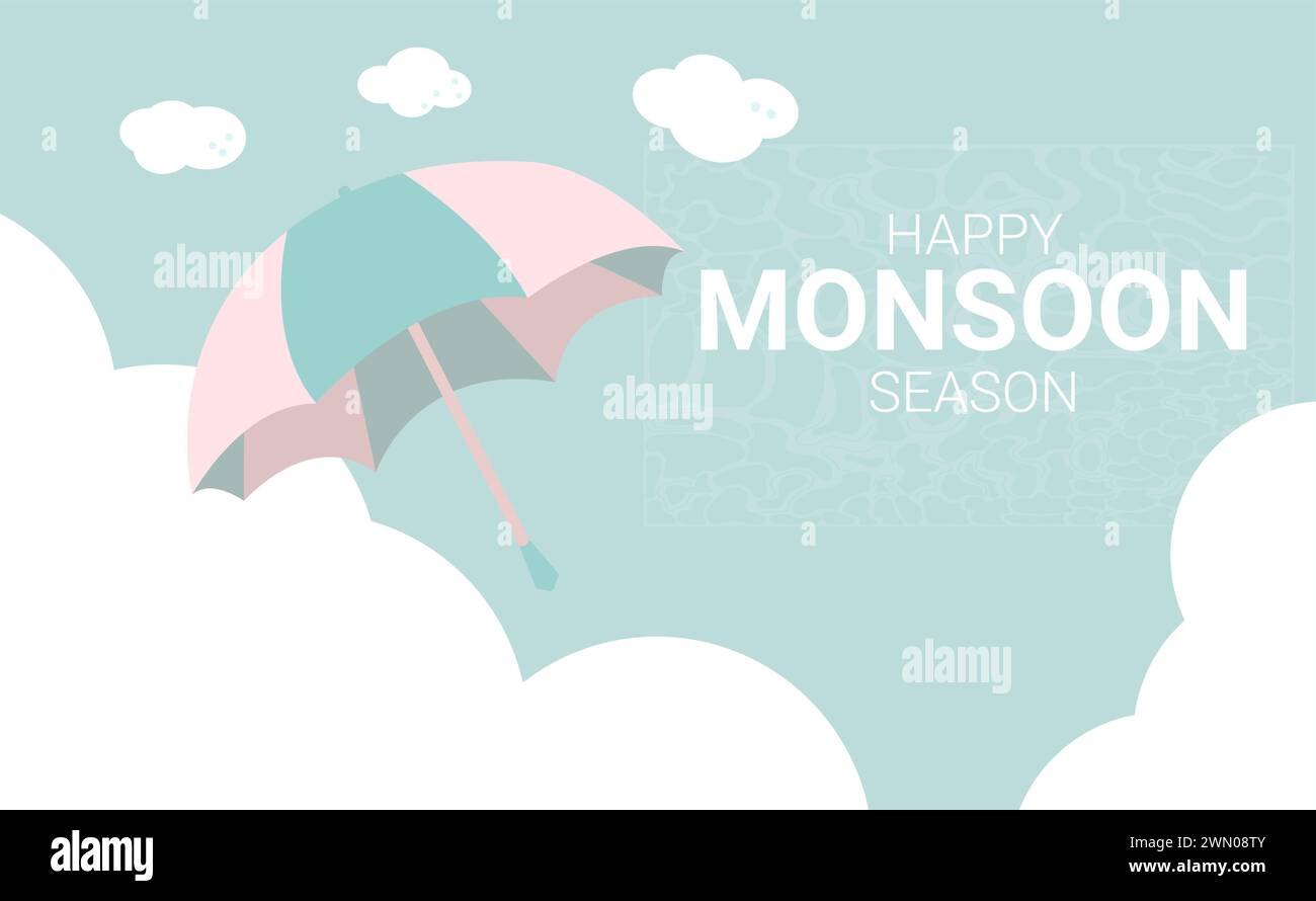 Happy Monsoon season banner template. in pastel color. Umbrella on ...