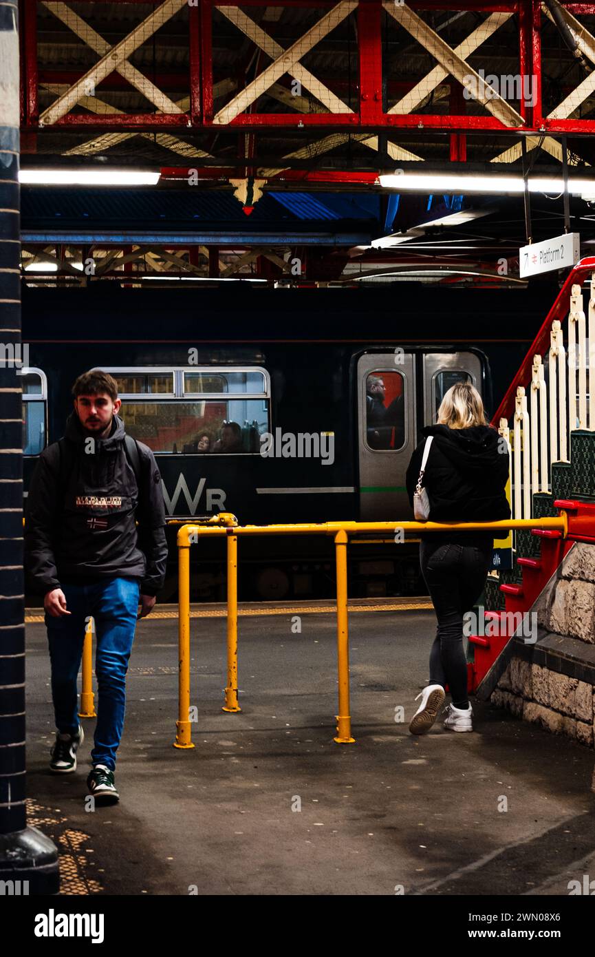 Platform 1 at Teignmouth railway station with a blonde female waiting ...