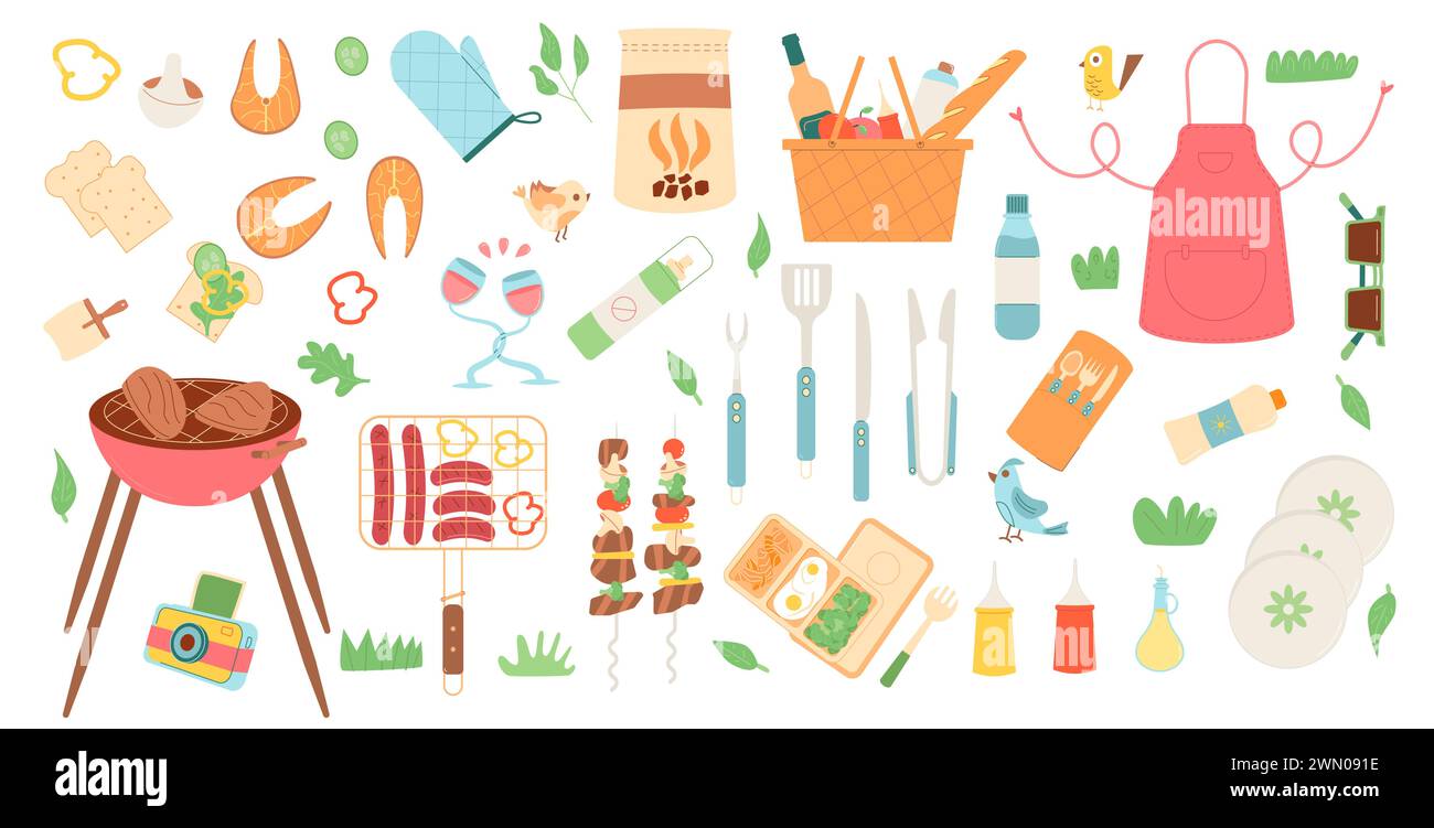 Bbq picnic set. Spring grill elements isolated on white background ...