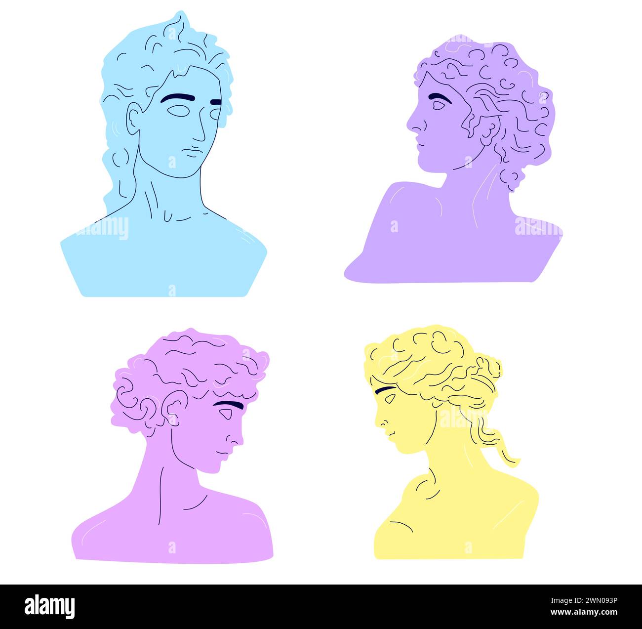 Antique ancient greek busts in modern retro style set isolated on white ...