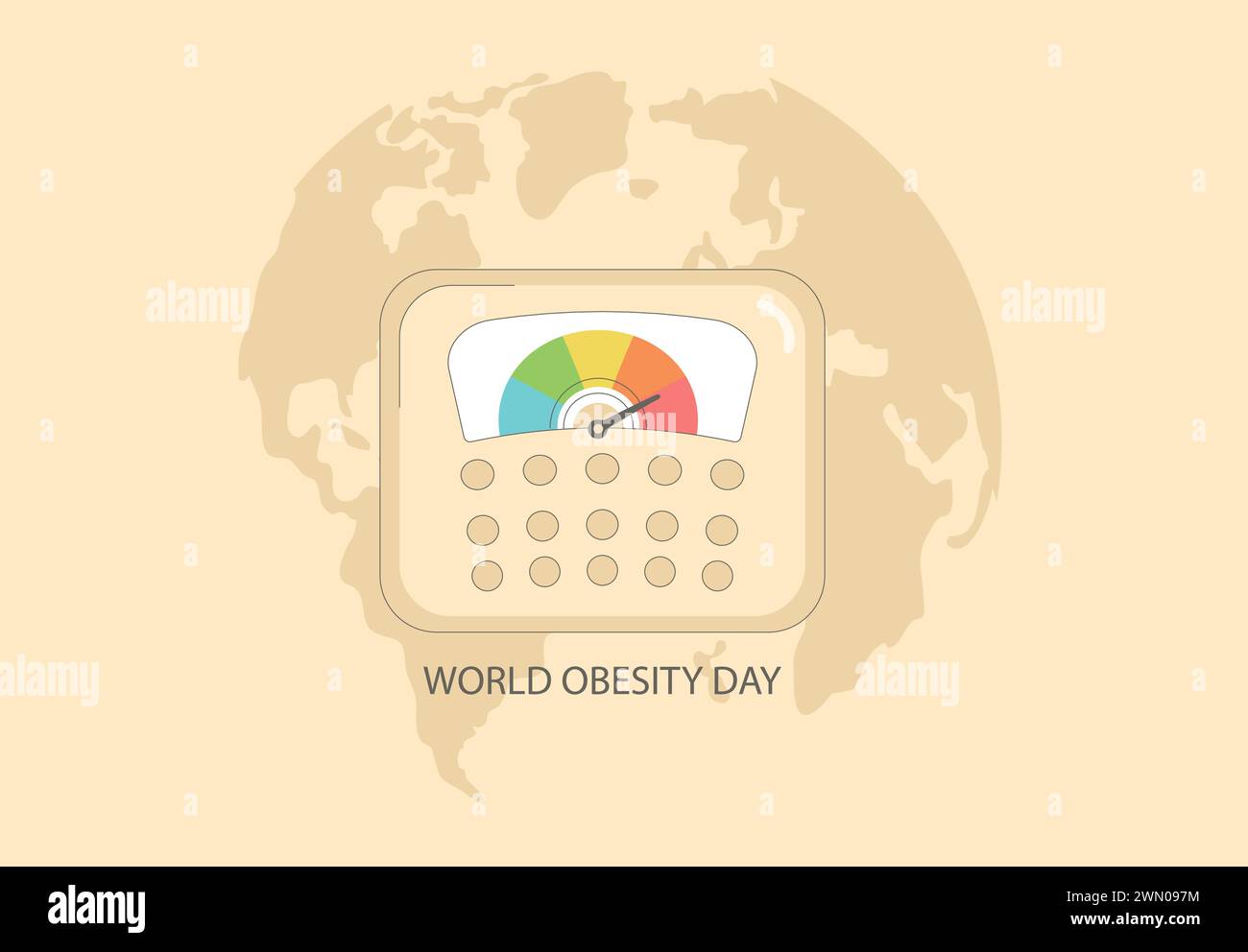 World obesity day template. Scale with overweight indicator on map ...