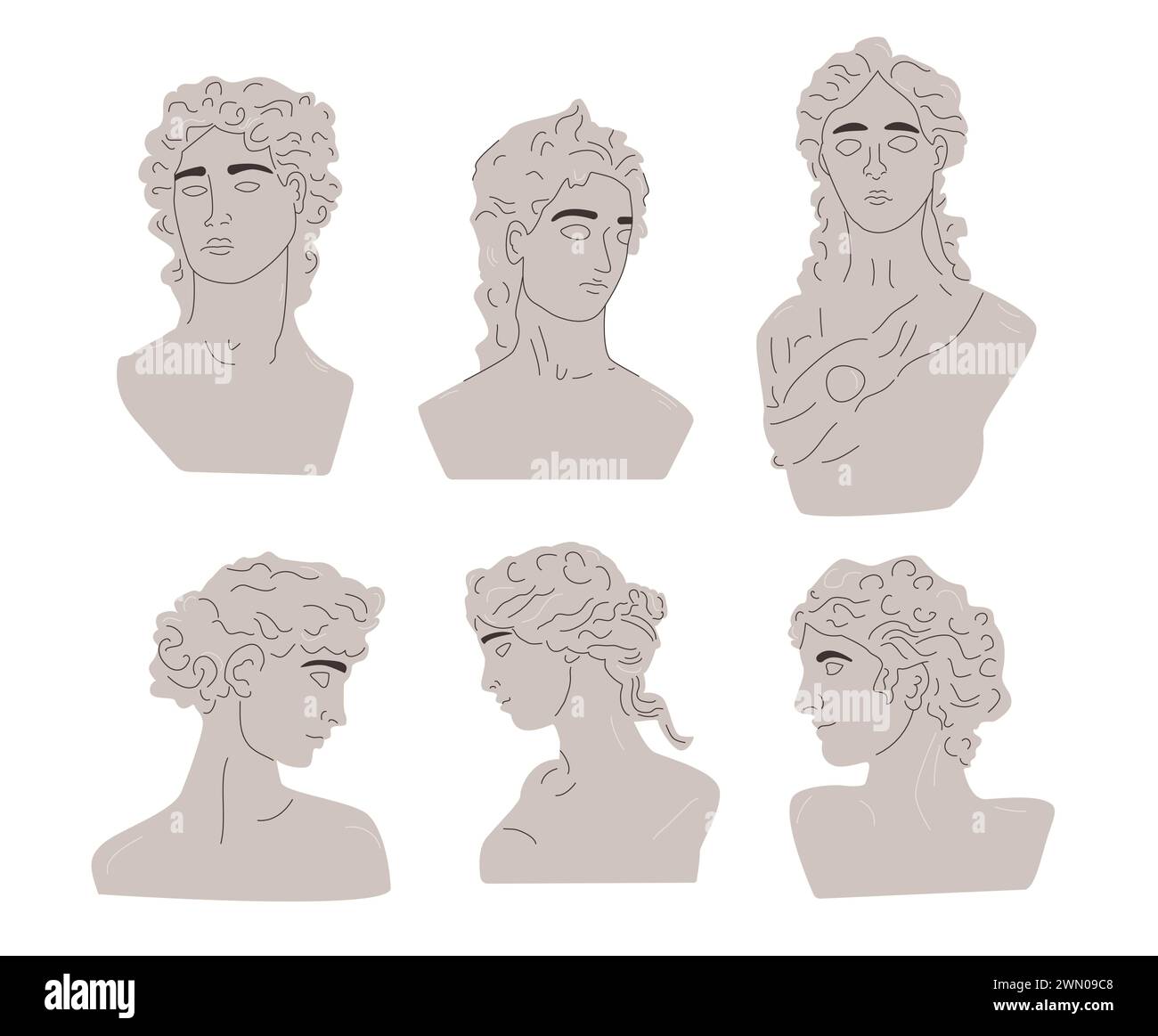 Antique ancient greek sculptures and busts in modern retro style set ...