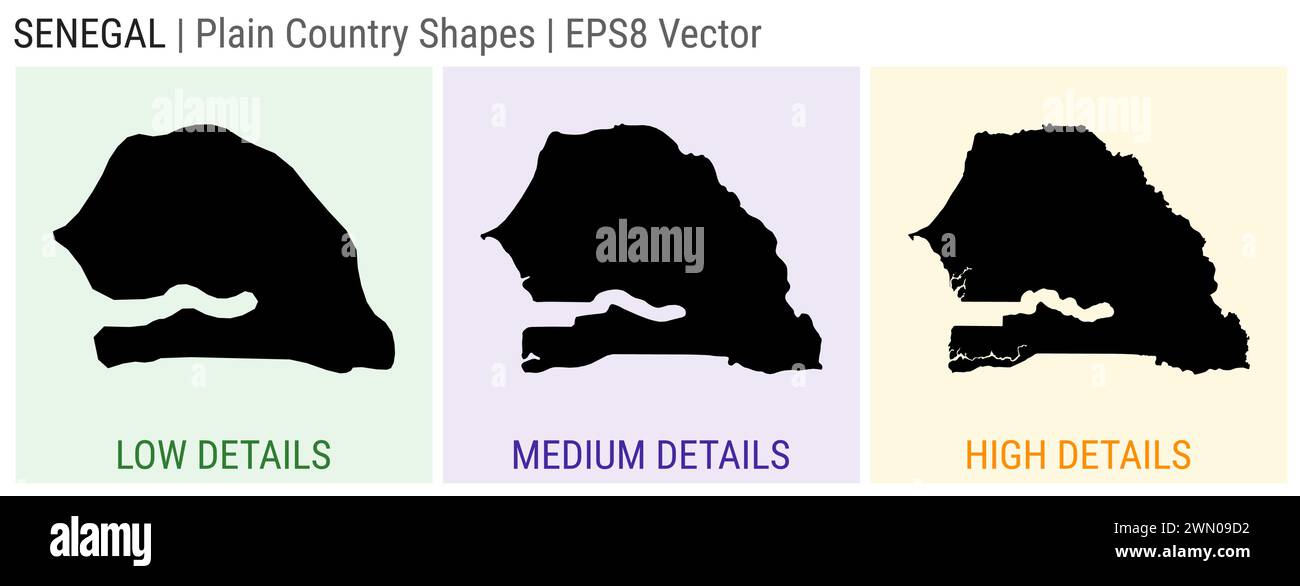 Senegal - plain country shape. Low, medium and high detailed maps of ...