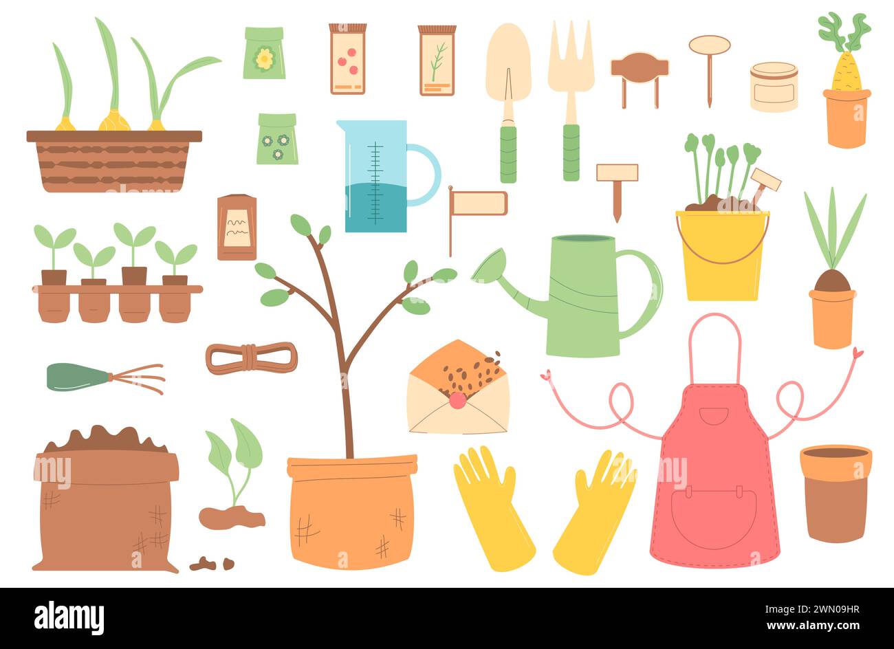 Gardening tools set. Agriculture seasonal element . Spring horticulture ...