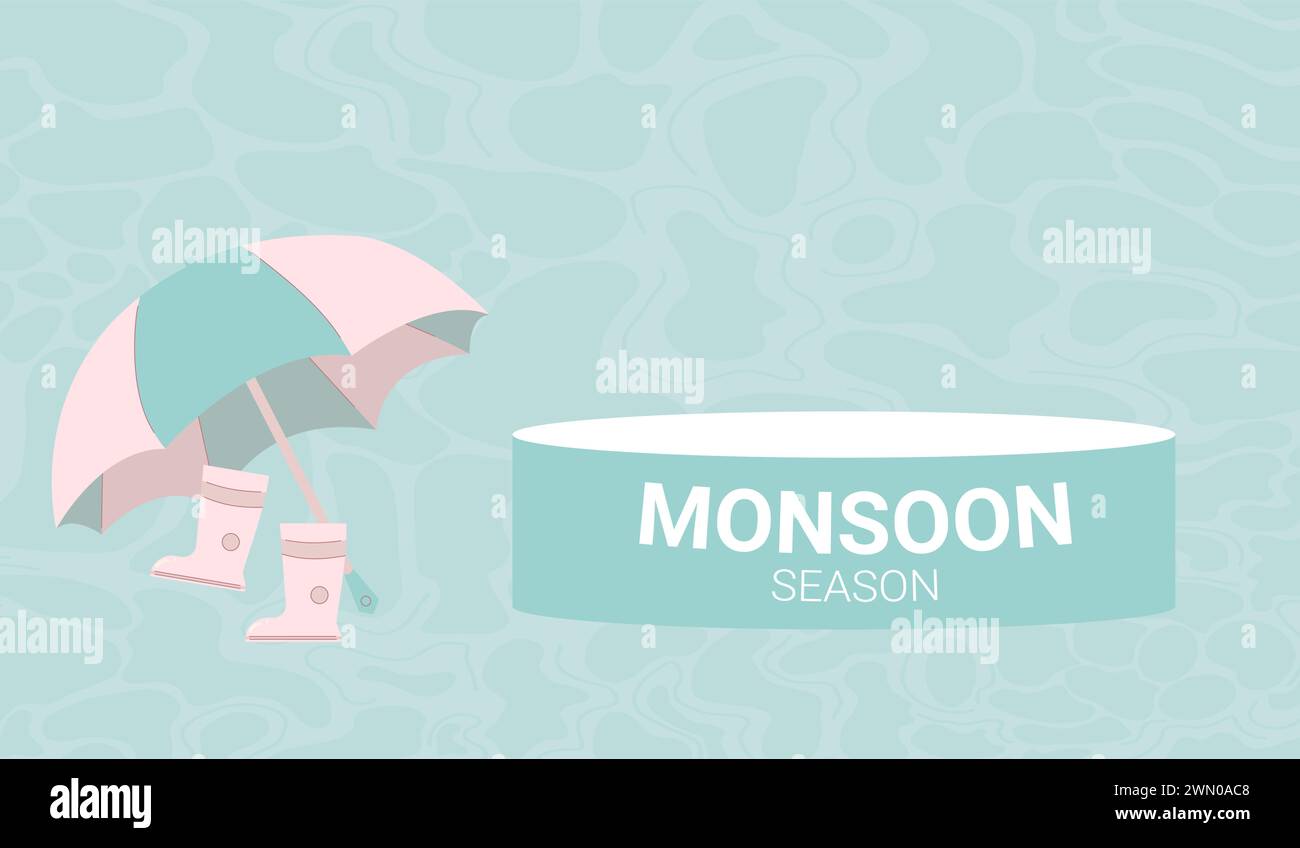 Monsoon season banner template. Podium for advertising flyer offer ...