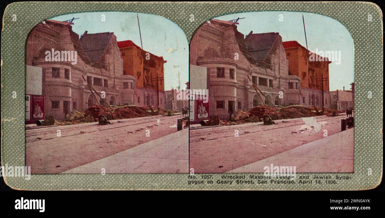 Wrecked Masonic Temple and Jewish Synagogue on Geary Street, San ...