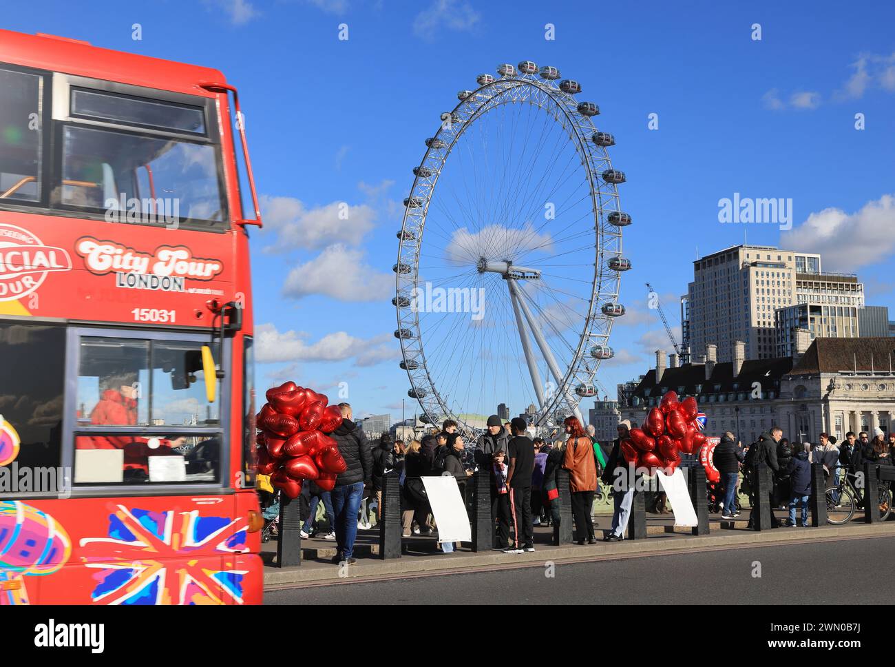 Popular tourist attraction the London Eye, from a busy Westminster ...