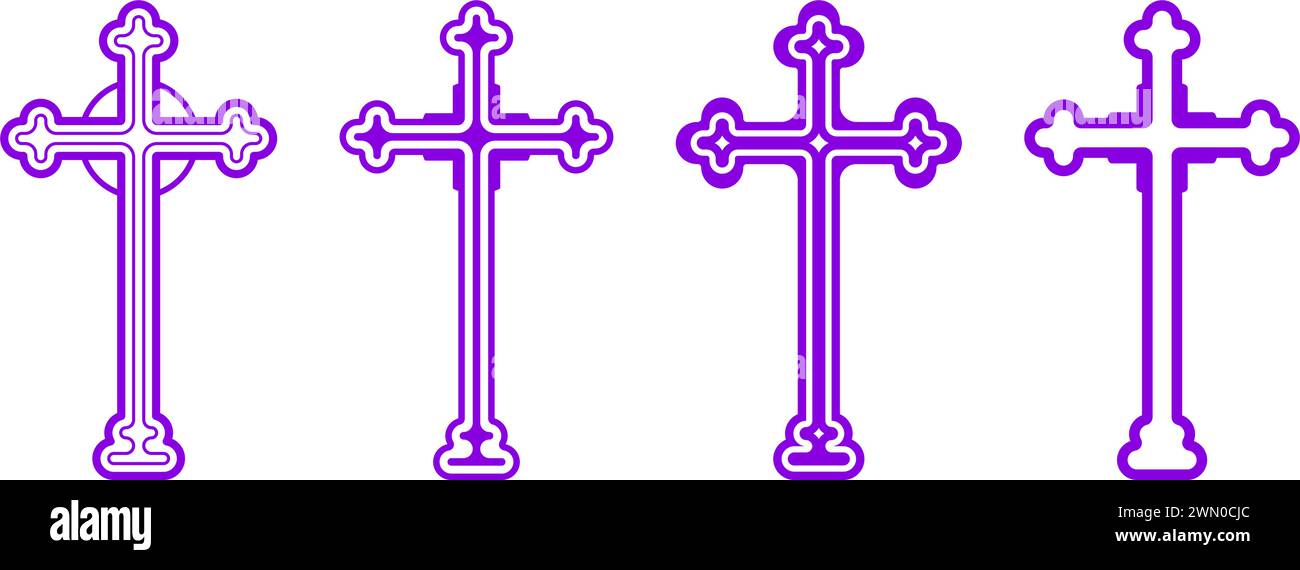 Set of Gothic Christian cross icon symbol. Flat vector illustration ...