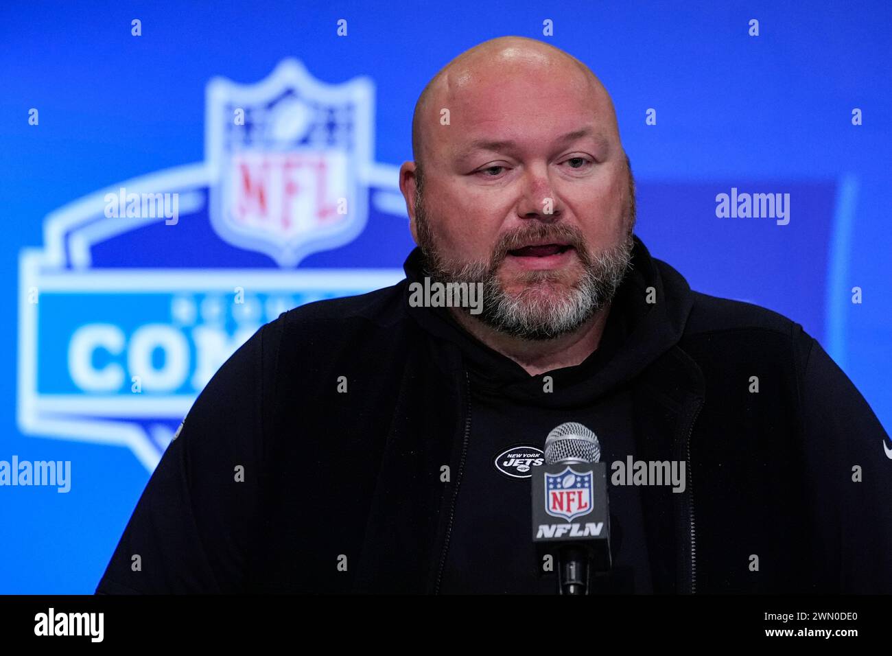New York Jets general manager Joe Douglas speaks during a press ...