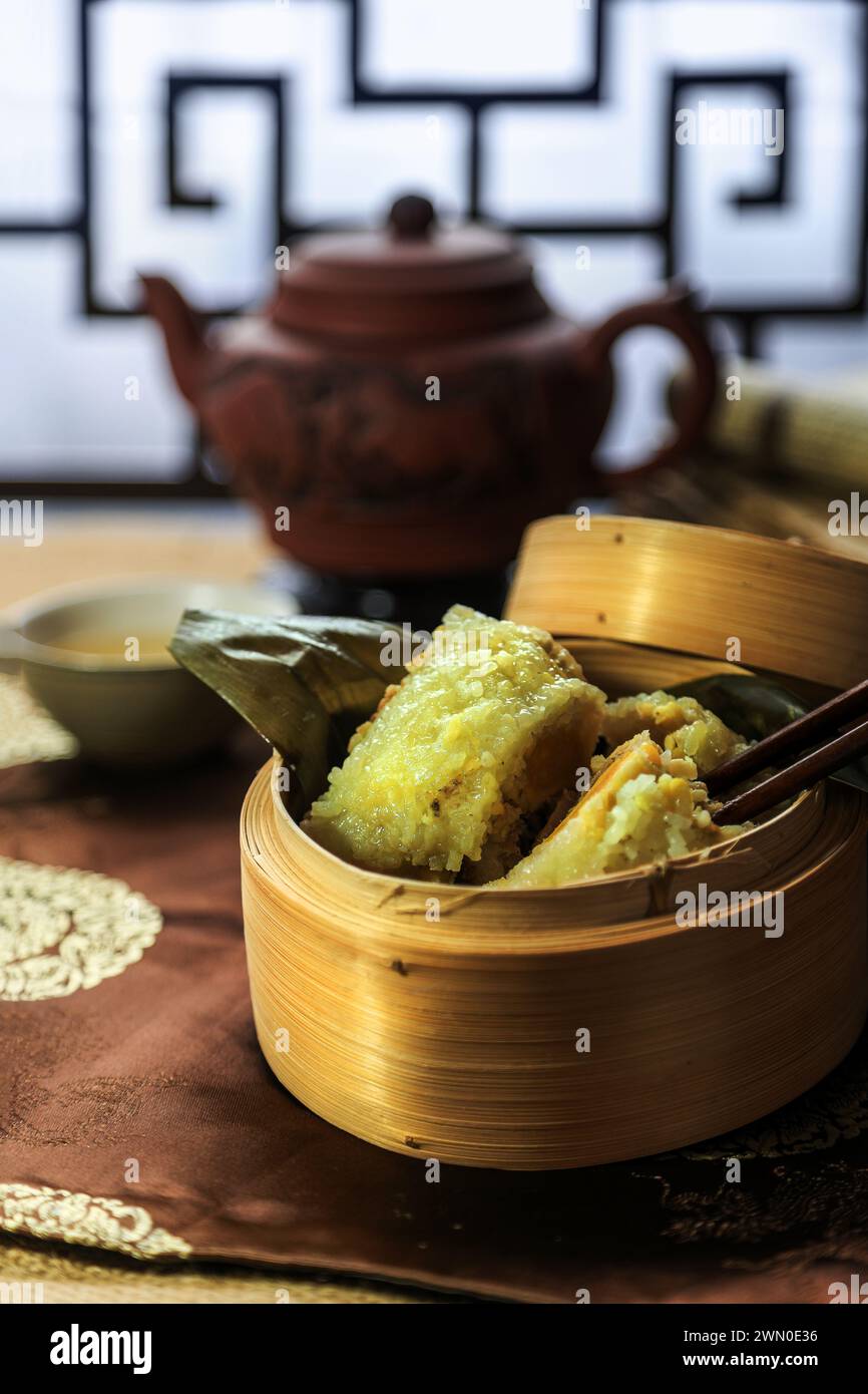 Glutinous rice dumplings on a chinese plate hi-res stock photography ...