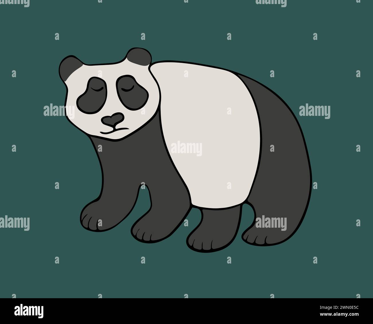 Vector isolated illustration of panda animal. Panda on a green ...