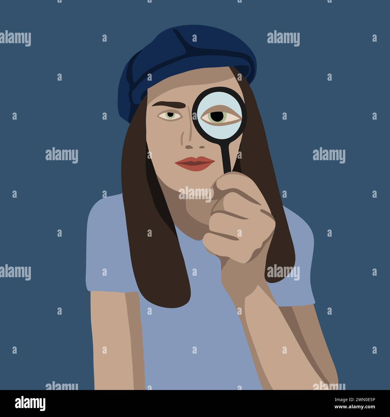 Vector isolated illustration of a girl investigating Stock Vector Image ...