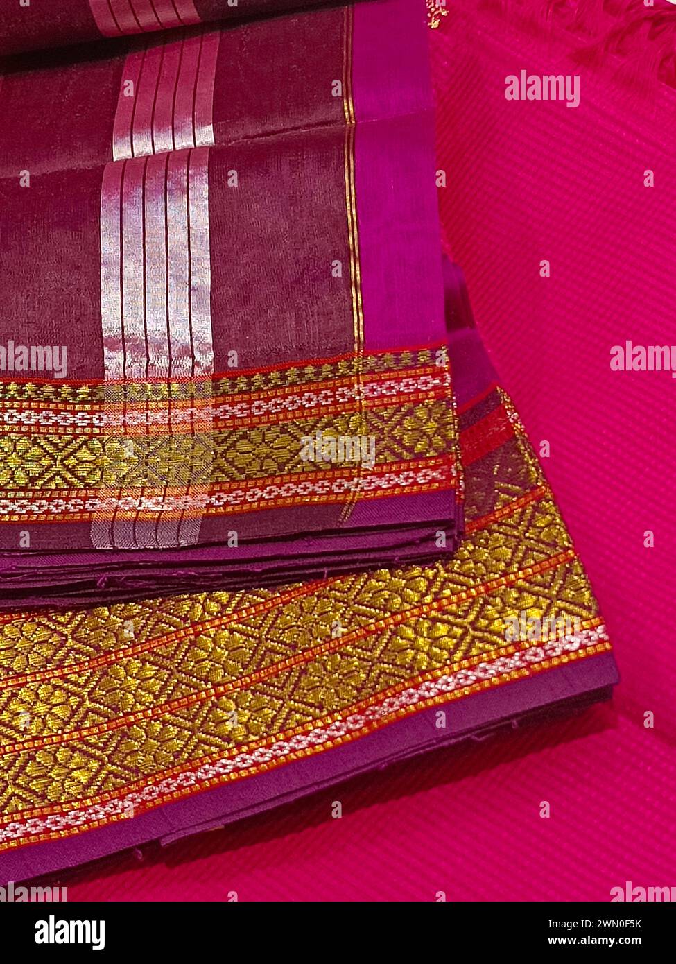 Handmade Indian sari, saree with golden details, woman wear on festival ...
