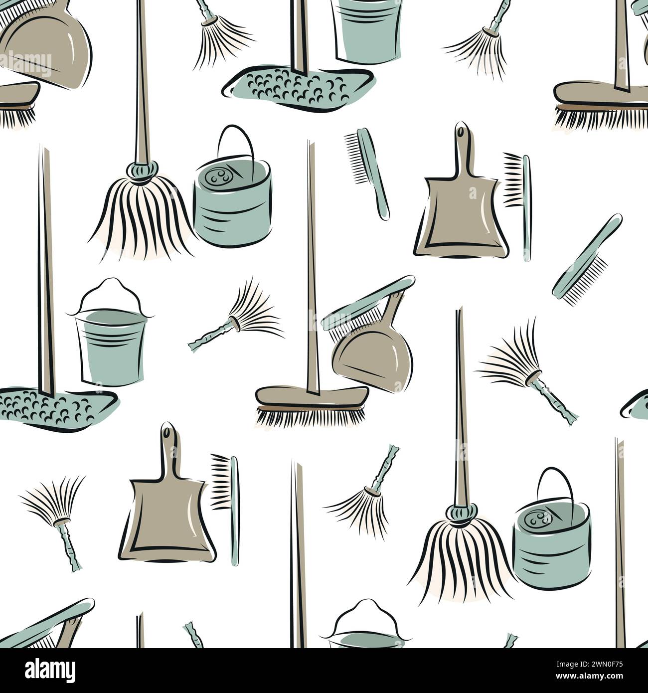 Vector retro hand drawn seamless pattern background of cleaning ...