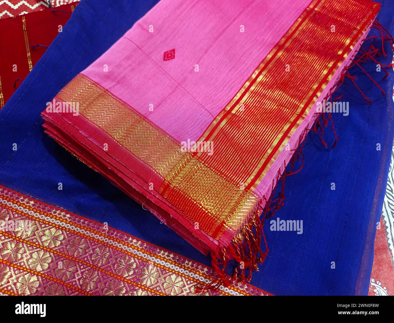 Handmade Indian sari, saree with golden details, woman wear on festival ...