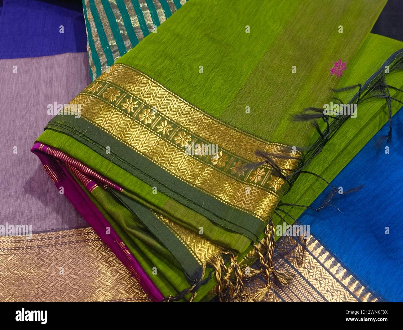Handmade Indian sari, saree with golden details, woman wear on festival ...