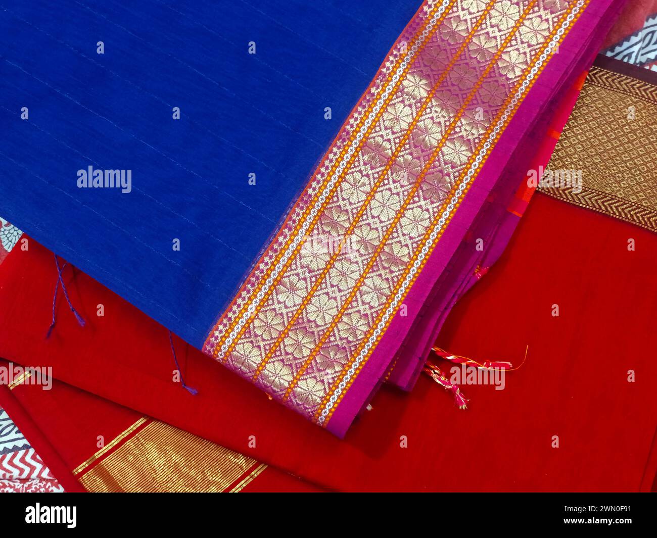 Handmade Indian sari, saree with golden details, woman wear on festival ...