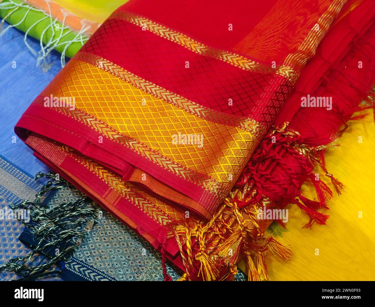 Handmade Indian sari, saree with golden details, woman wear on festival ...