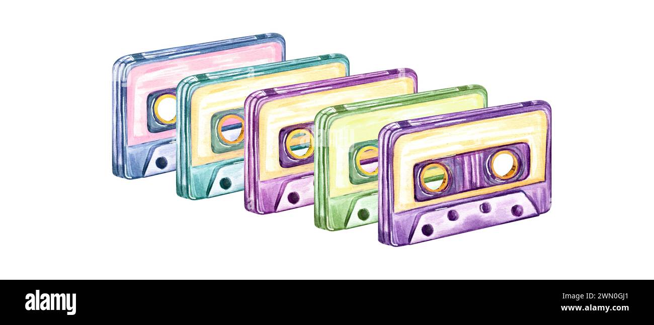 Set of retro audio Cassettes. Vintage compact Cassette. Musical devices ...