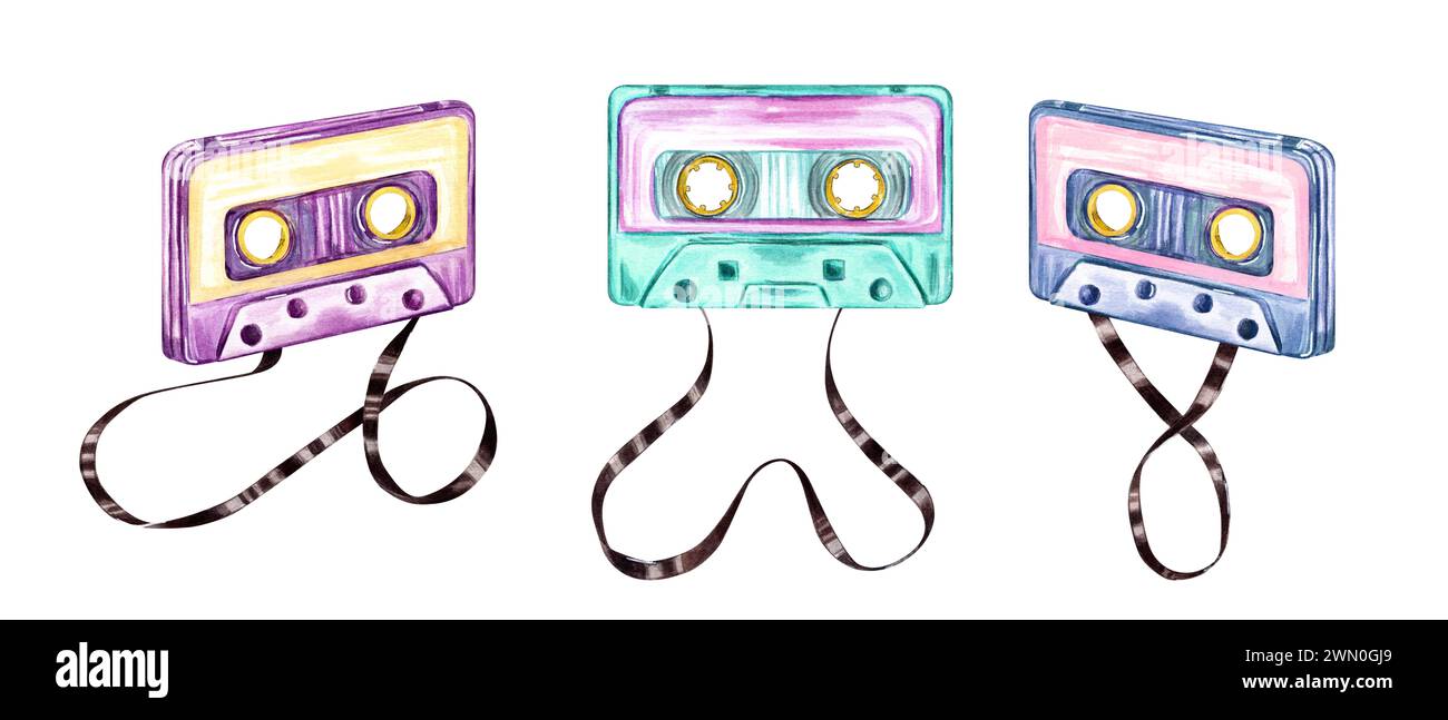 Retro audio Cassettes with tape. Brown magnetic tapes. Vintage ...