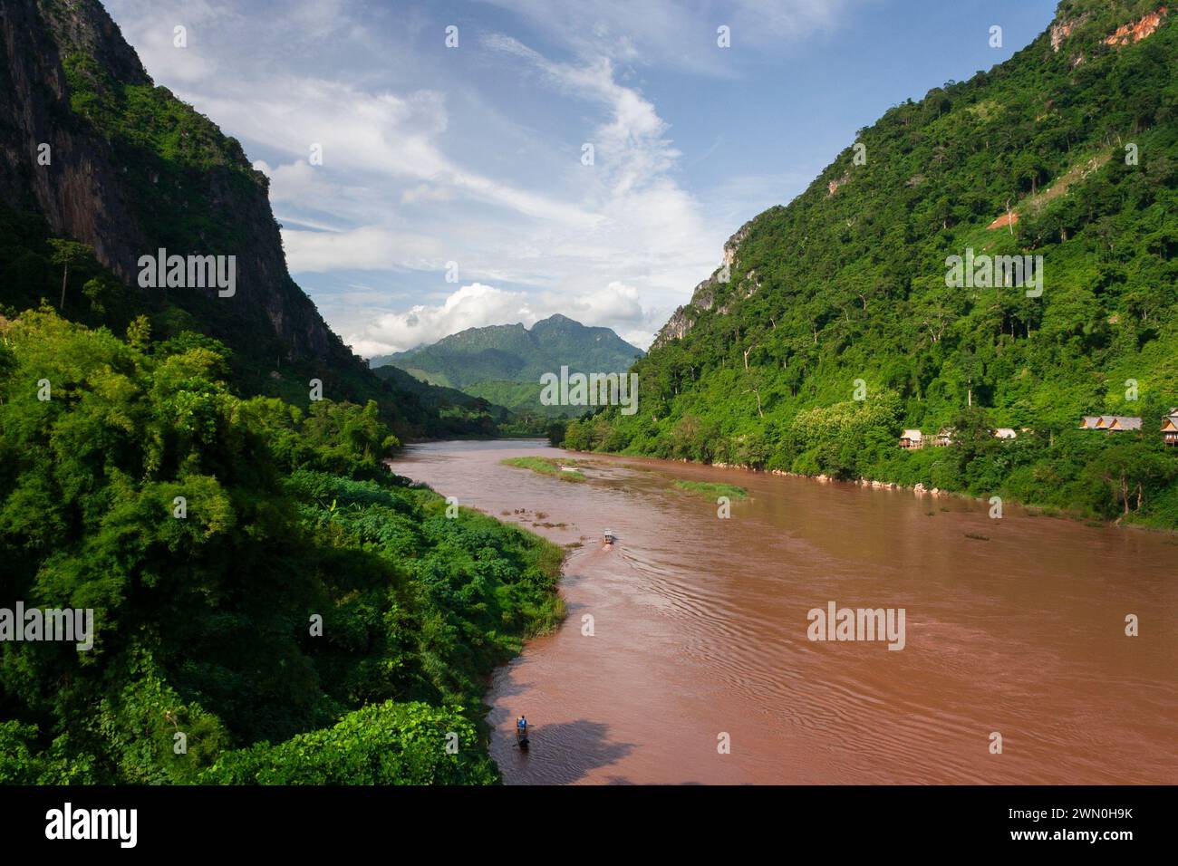 Nam Ou river and mountains in Nong Khiaw in northern Laos in South East ...