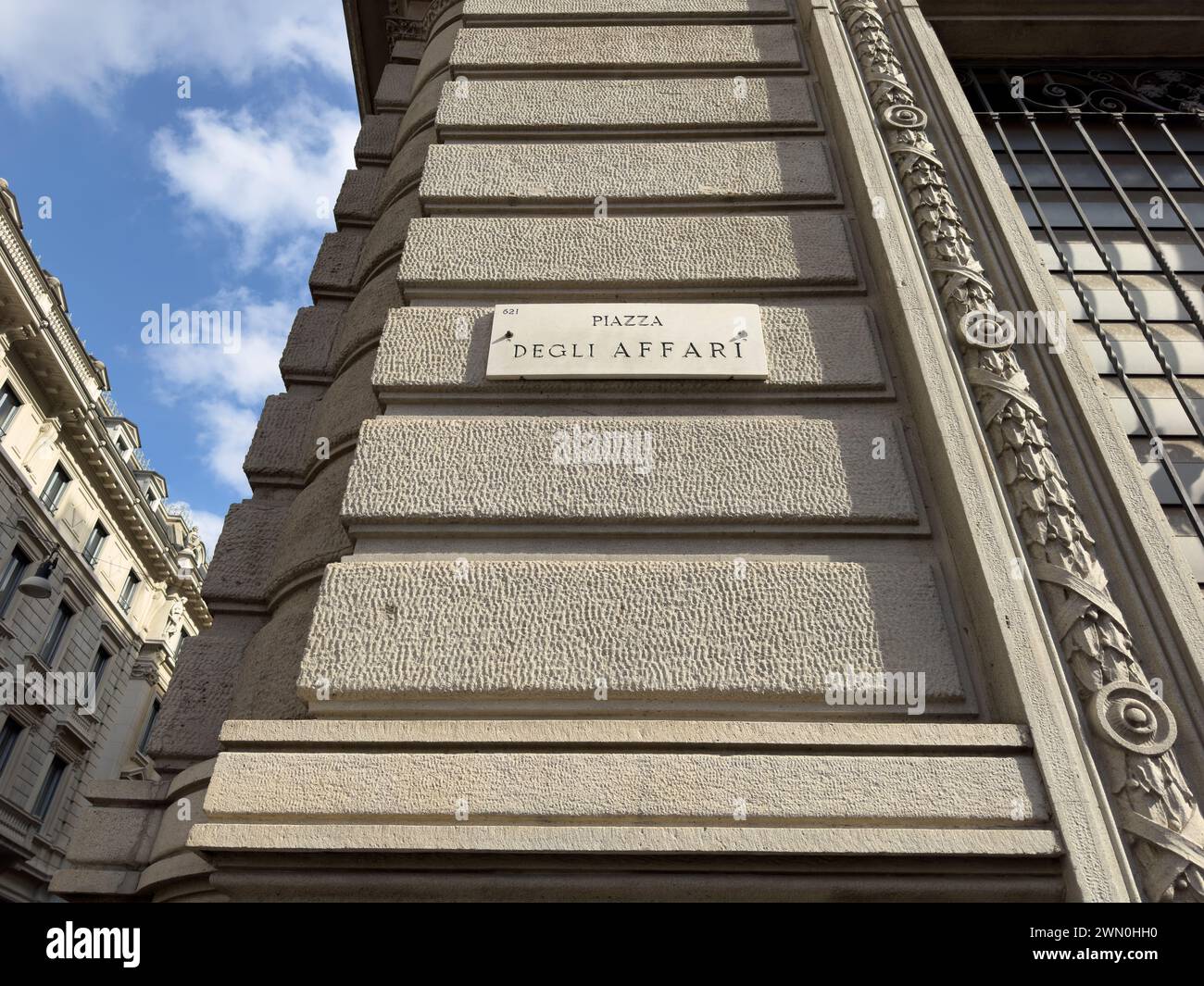 the sign of "Piazza degli Affari" square, city centre, Milan, Italy ...
