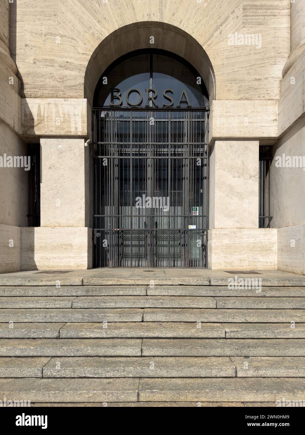 the entrance of the "Borsa di Milano", in Piazza Affari, Milan, Italy ...