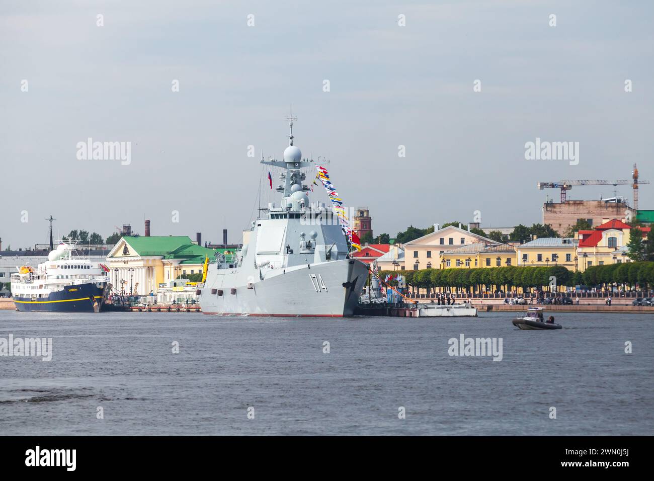 Saint-Petersburg, Russia - July 28, 2017: Chinese warship 174 stands ...