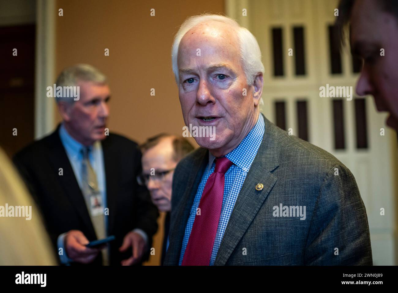 Washington, USA. 28th Feb, 2024. Senator John Cornyn (R-TX) speaks to ...