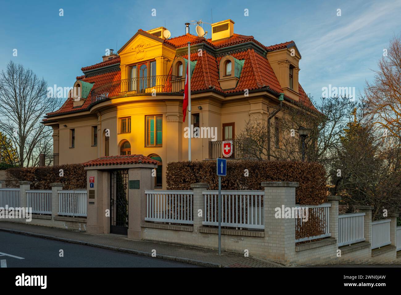 Embassy of Switzerland in Hanspaulka part of capital in winter color ...