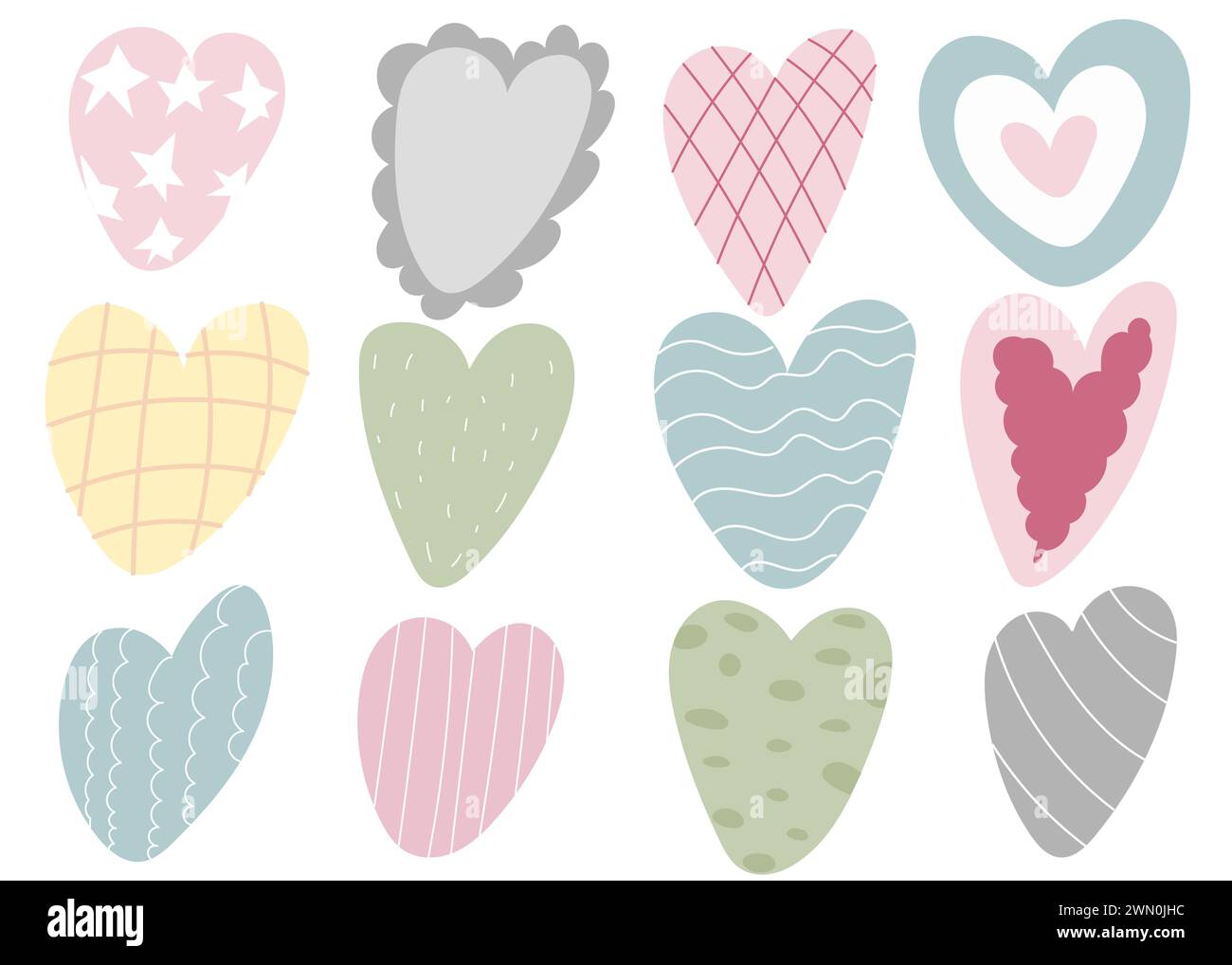 Simple doodle Multicolored hearts set. Hand drawn heart isolated on ...