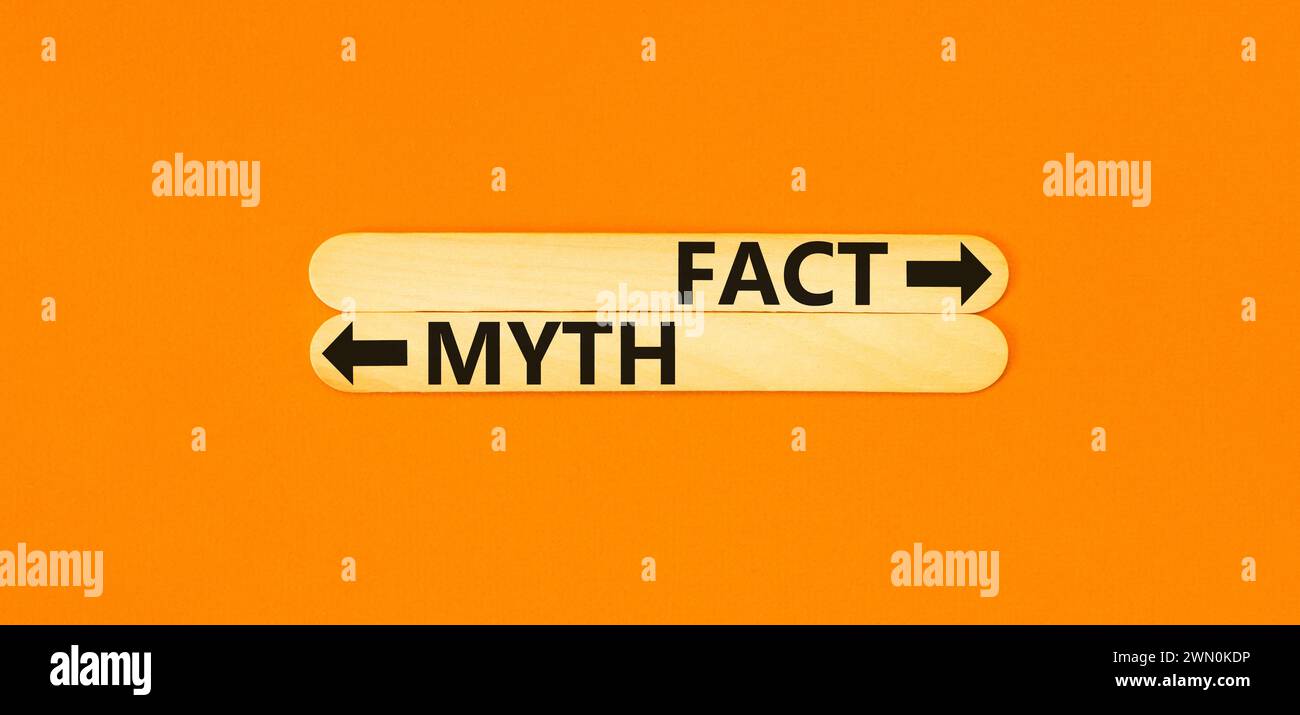 Fact or myth symbol. Concept word Myth and Fact on beautiful wooden ...
