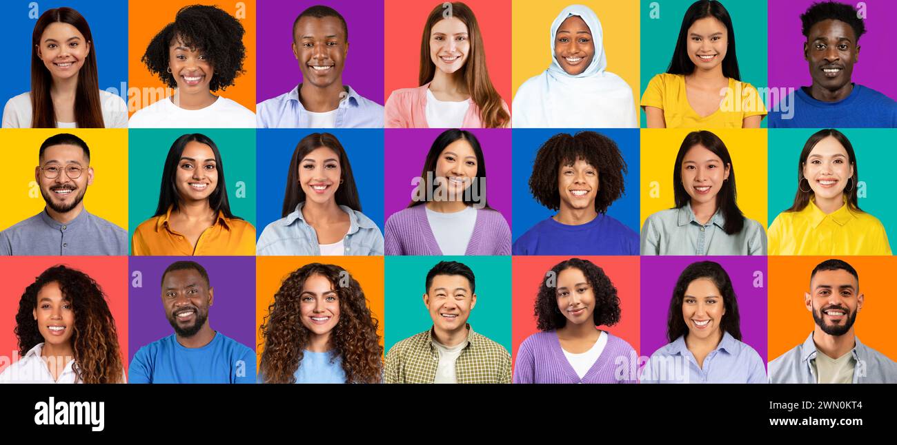 A grid of smiling faces from various ethnic backgrounds, each person ...