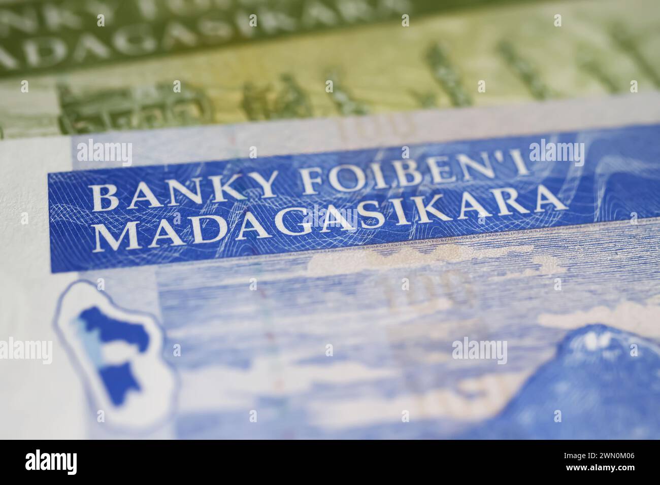 Closeup of old currency Madagascar Ariary banknote (focus on center ...
