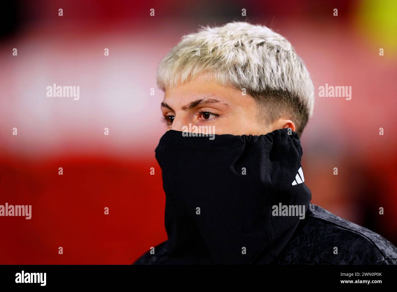 Manchester United's Alejandro Garnacho warms up ahead of the Emirates ...