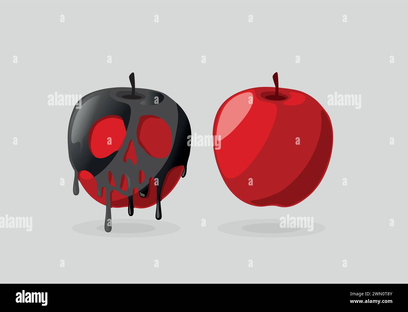 Poisoned red apple coated in skull poison. Snow white Halloween concept ...