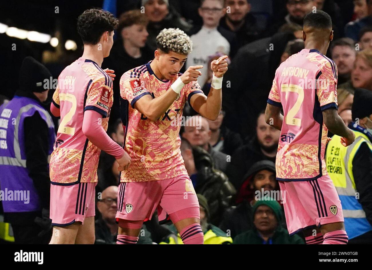 Leeds United's Mateo Joseph (centre) celebrates scoring the opening ...