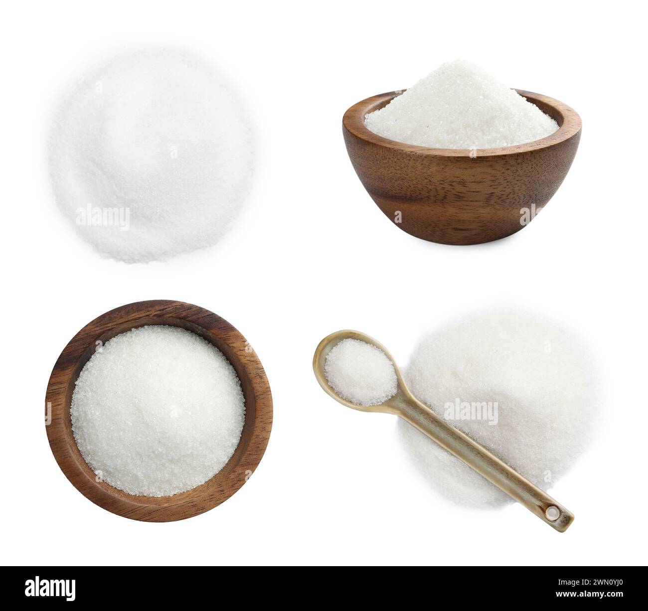White granulated sugar isolated on white, set Stock Photo - Alamy