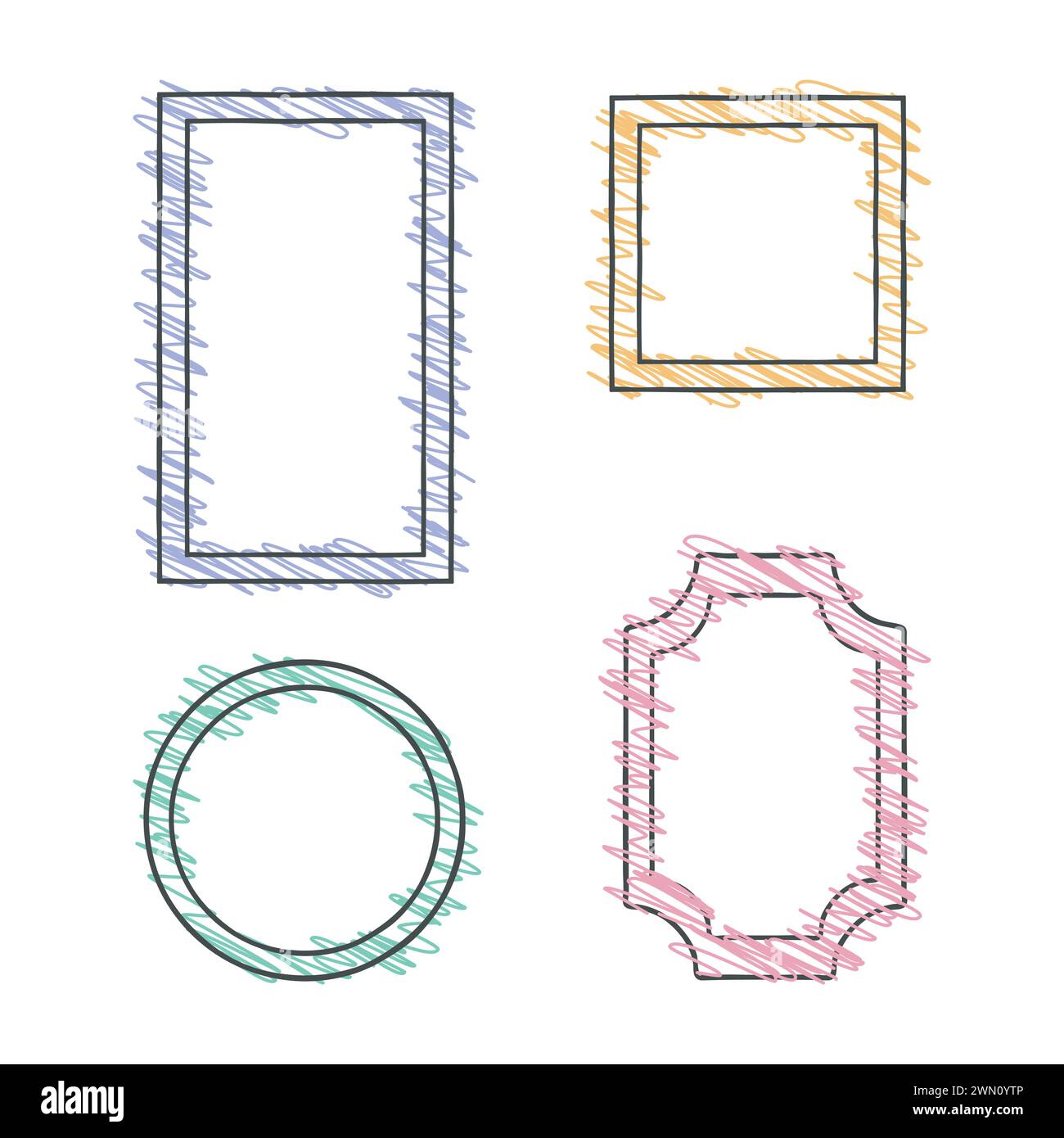 Frames outline set. Hand drawn decorative doodle ink brush line borders ...