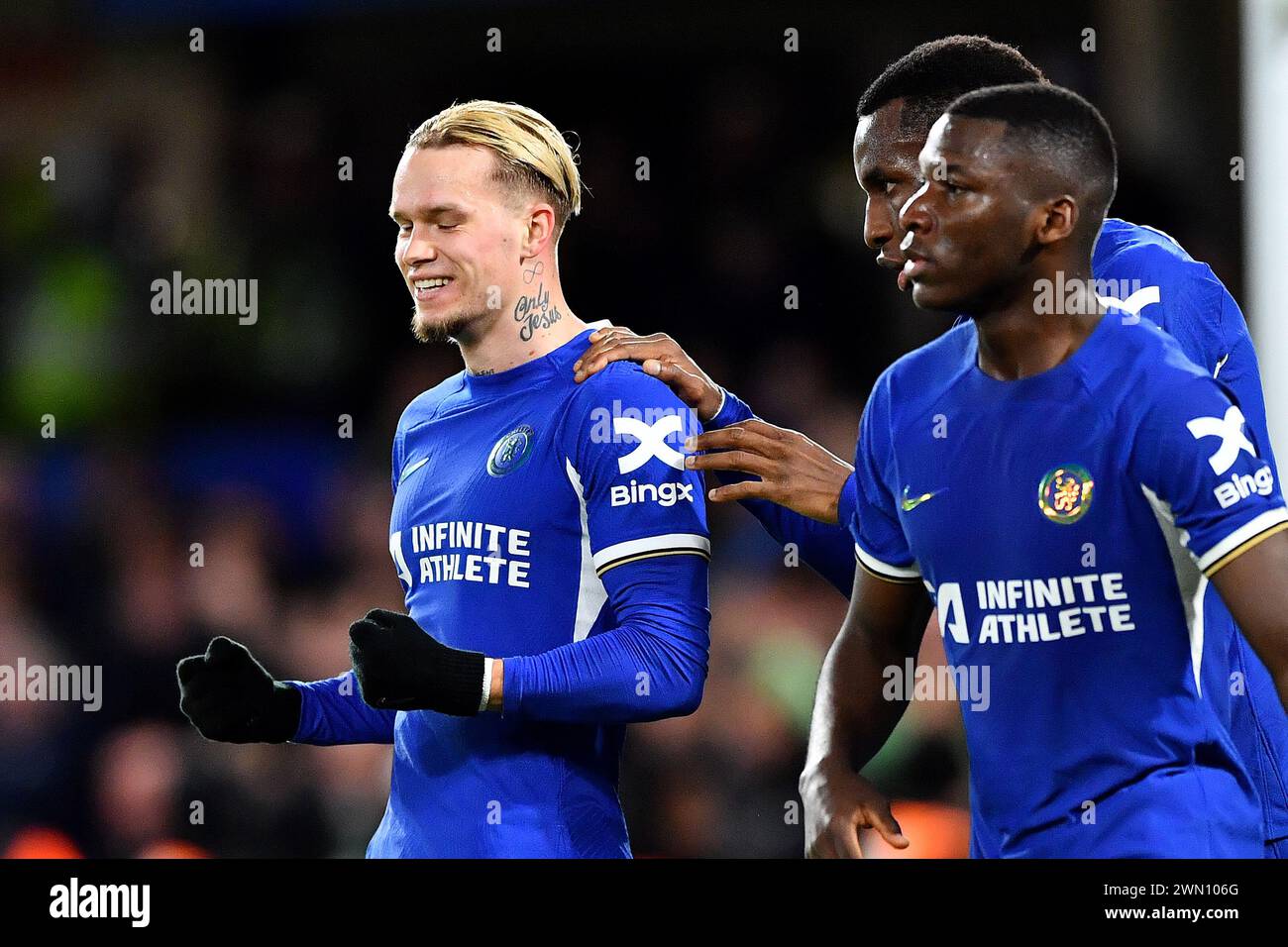 London, UK. 28th Feb, 2024. Mykhaylo Mudryk of Chelsea celebrates ...
