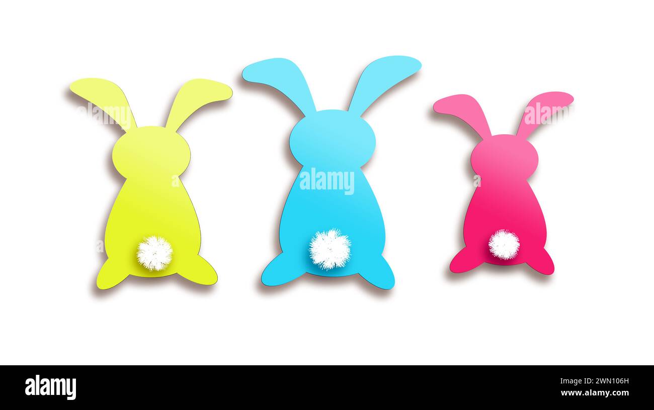 Figurines of colorful paper Easter bunnies isolated on a white ...