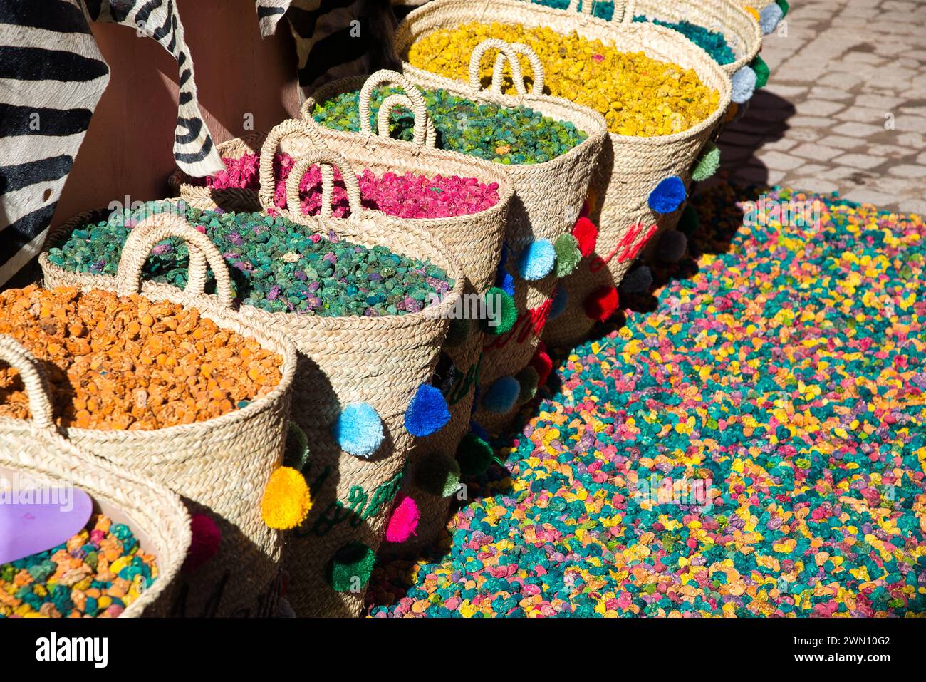Colorful dried flowers for sale at the medina of Marrakech, Morocco ...