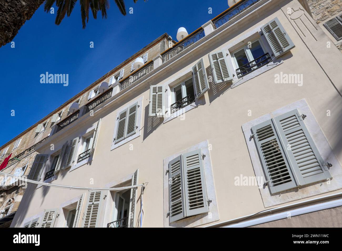 street view of the upper floors of residential buildings with ...