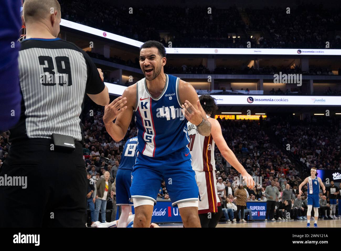 Sacramento Kings forward Trey Lyles (41) argues with referee Tyler Ford ...