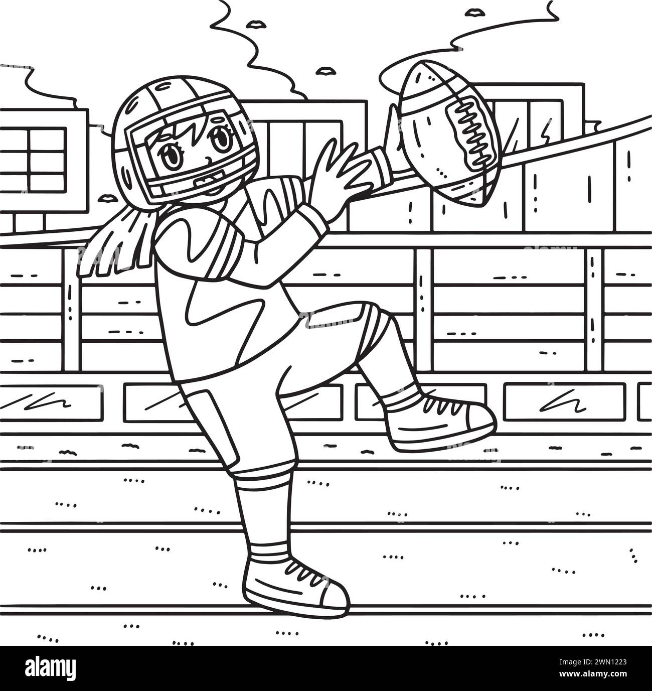 American Female Player Catching Football Coloring Stock Vector Image ...