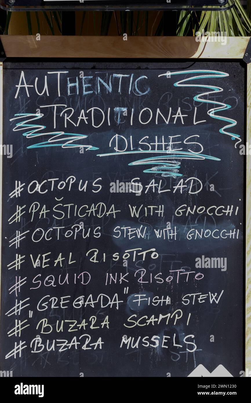 Croatian food restaurant menu in the city center. Split, Croatia Stock ...