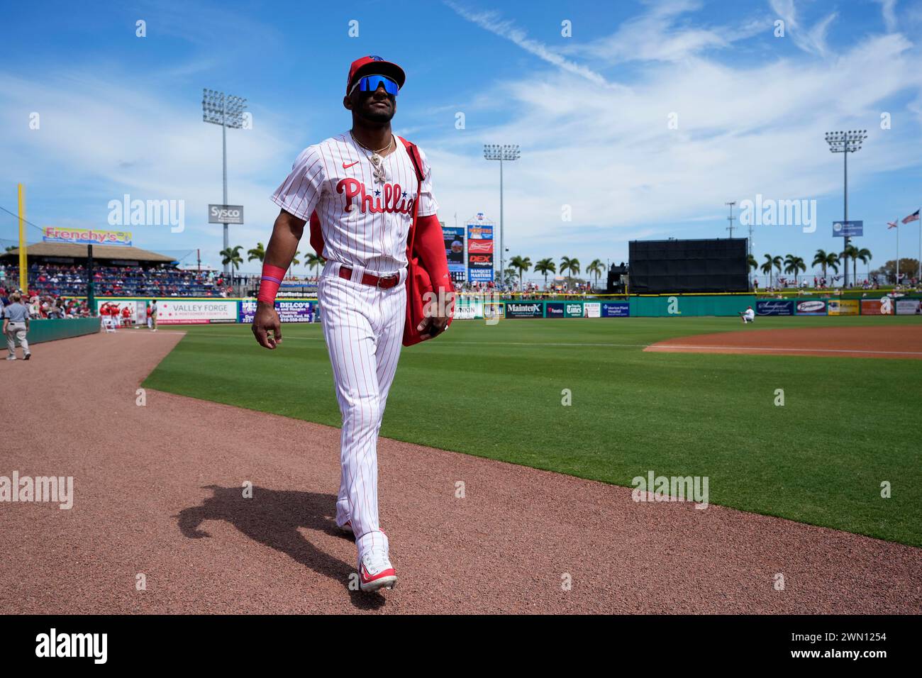 Philadelphia Phillies center fielder Johan Rojas walks on the field ...