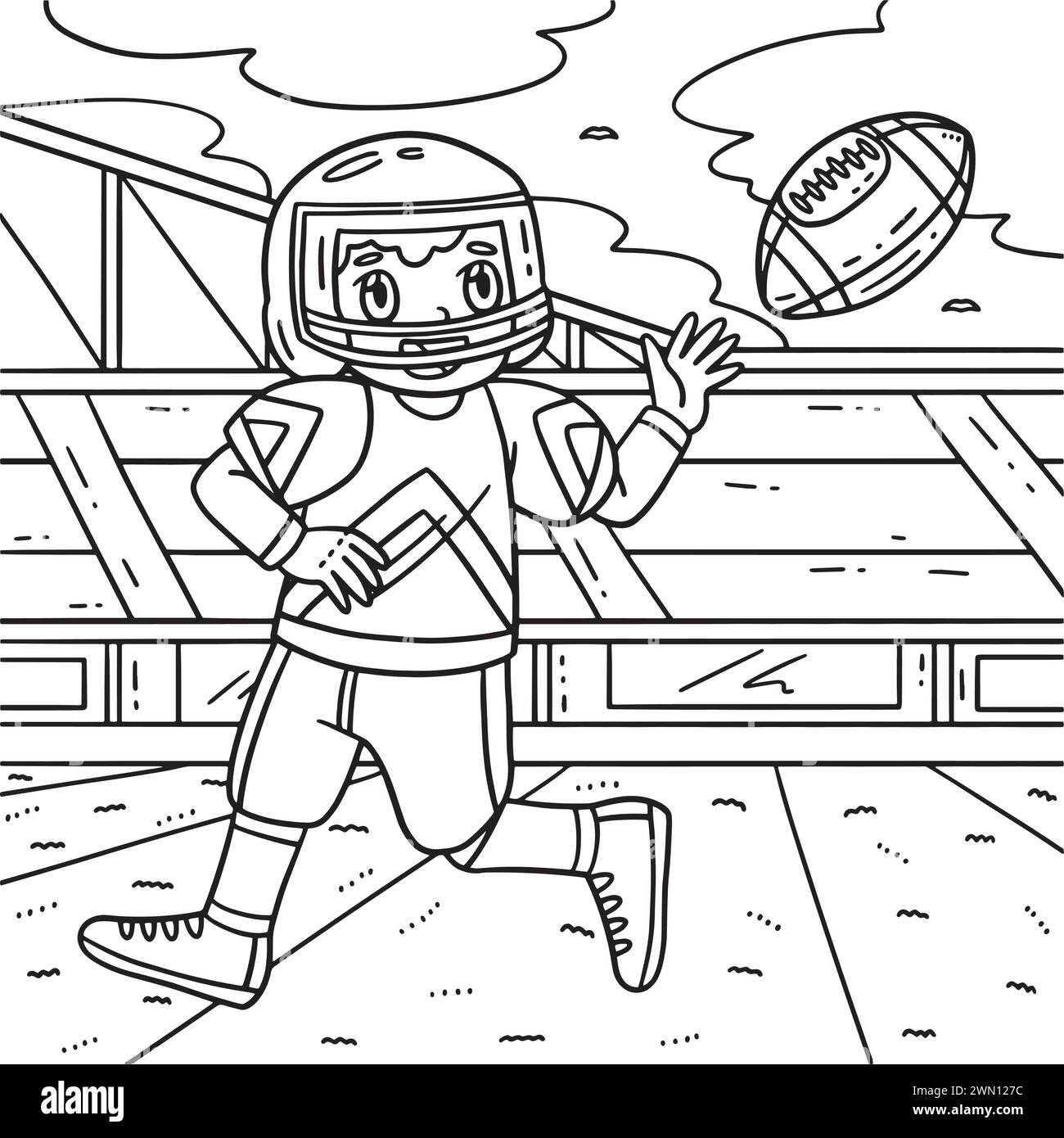 American Player Catching Football Coloring Page Stock Vector Image ...