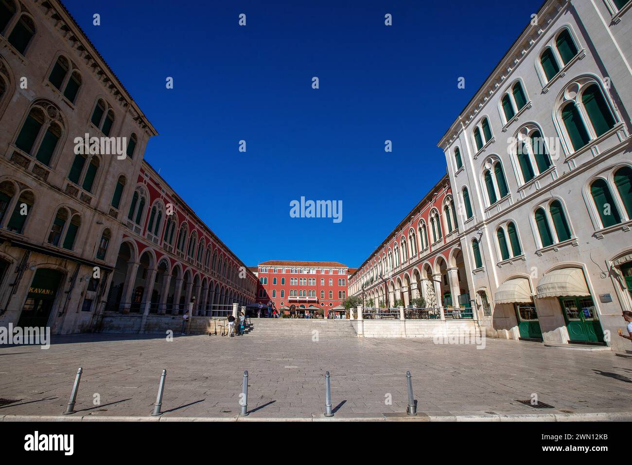 Split, Croatia - oct02, 2022 - People strolling at the Republic Square ...